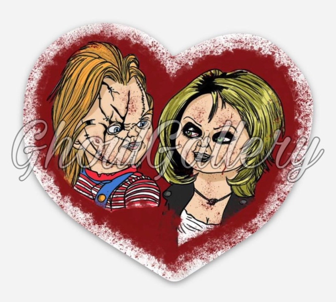 Chucky and Tiffany Bloody Heart Sticker - Etsy