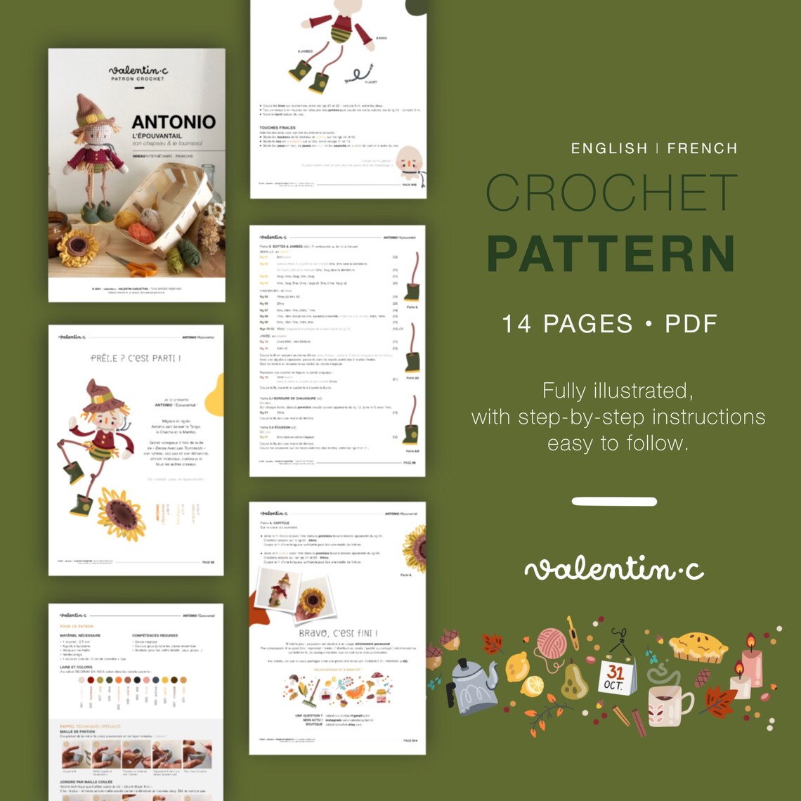 ANTONIO the Scarecrow Crochet Pattern Amigurumi | Etsy