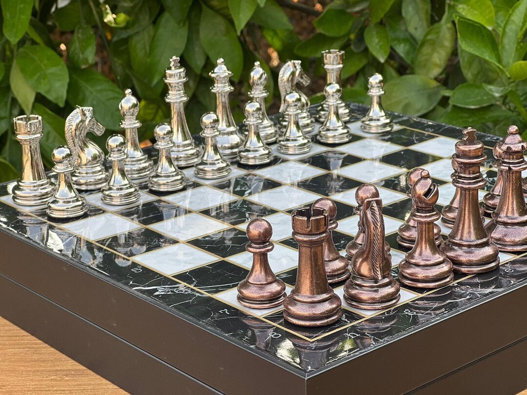 Custom Chess Set With Storage Wood Chess With Metal Figures Unique ...