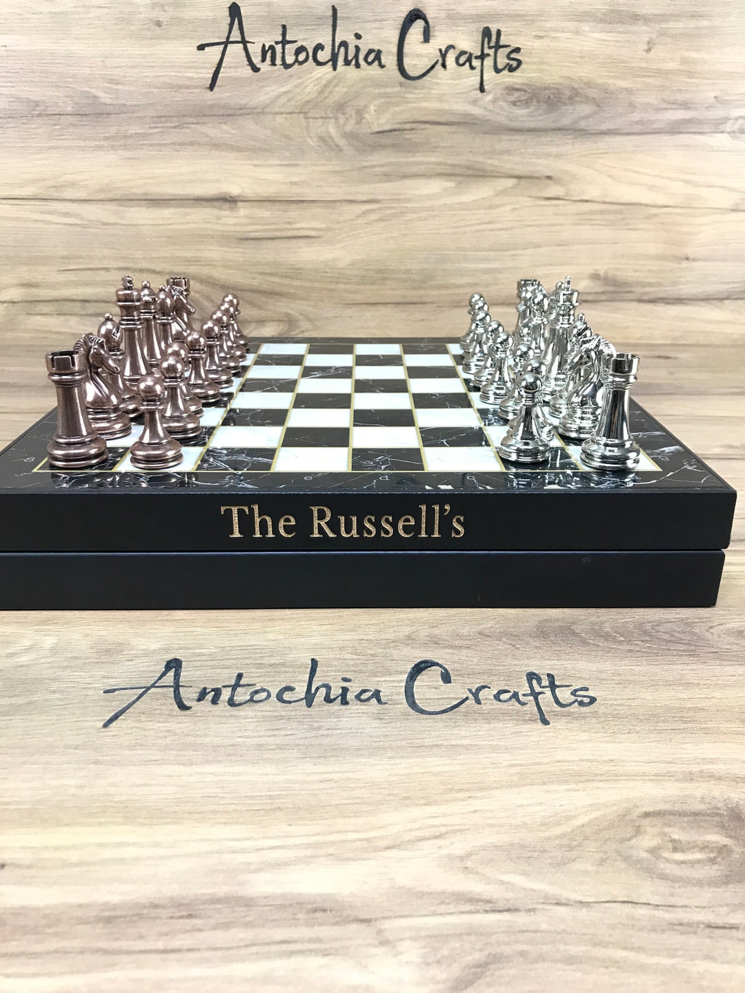 Custom Chess Set With Board - Engraved Chess Set on Board - Chess Board ...