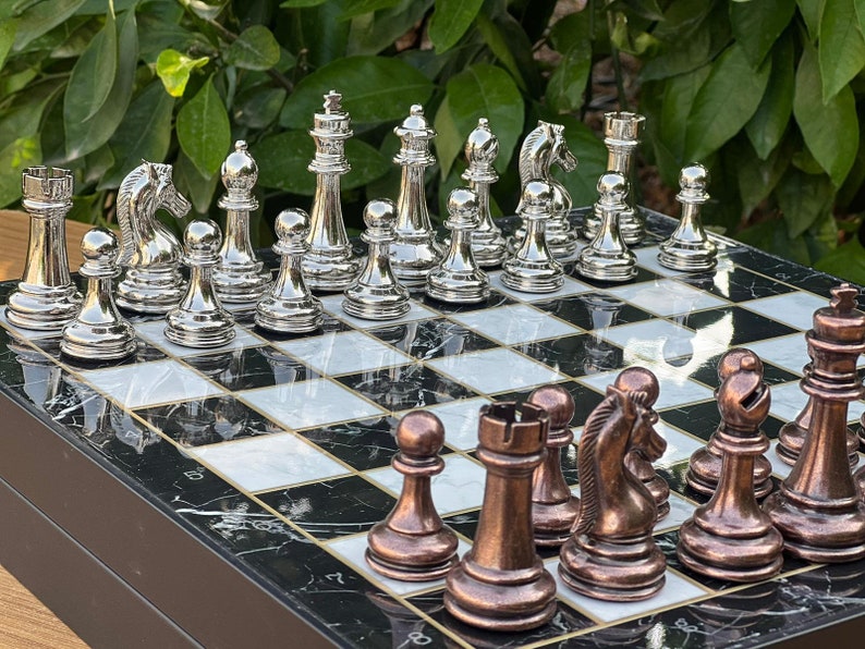 Custom Chess Set With Storage - Wood Chess With Metal Figures - Unique ...