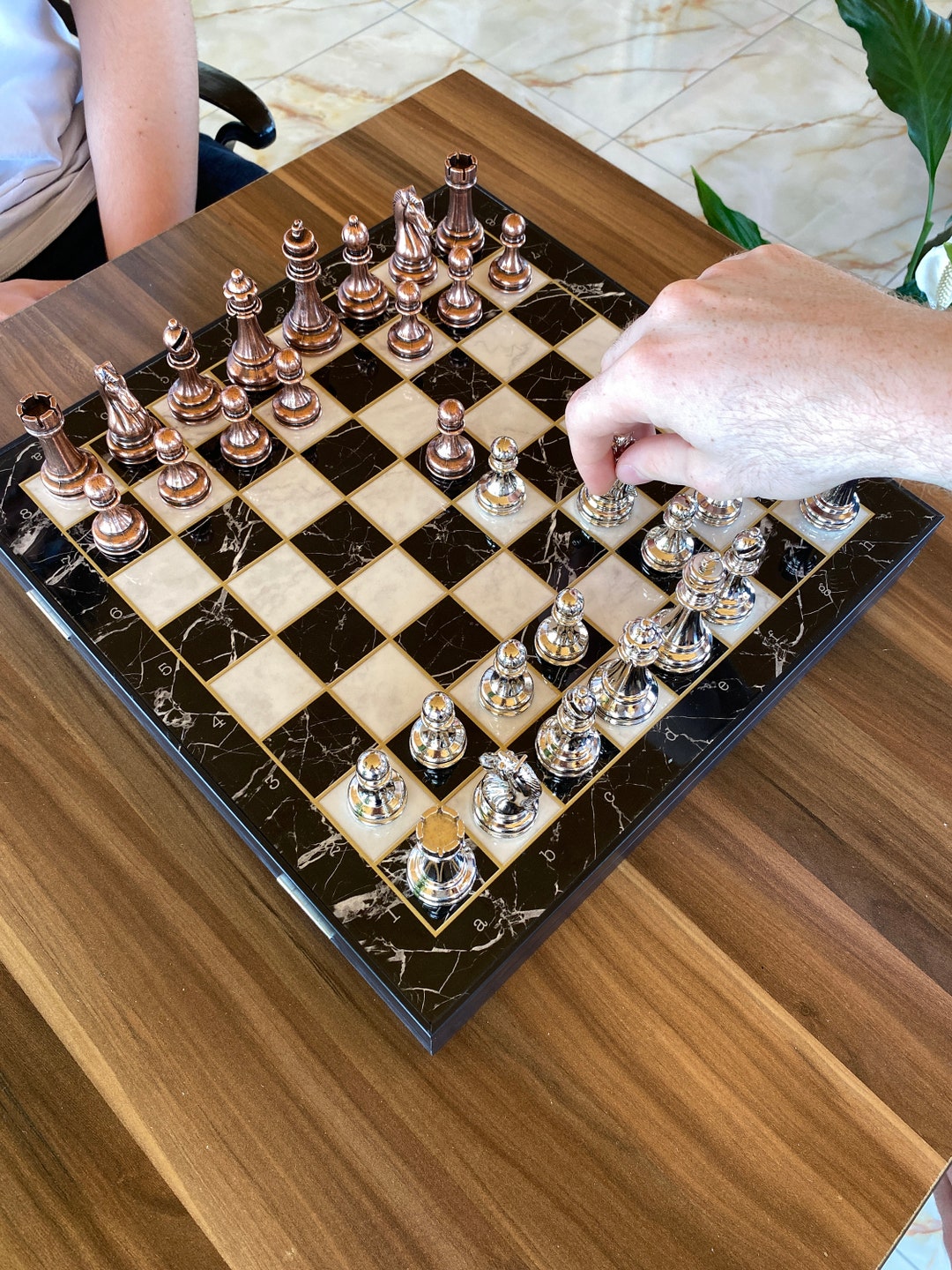 Custom Chess Set With Storage - Wood Chess With Metal Figures - Unique ...