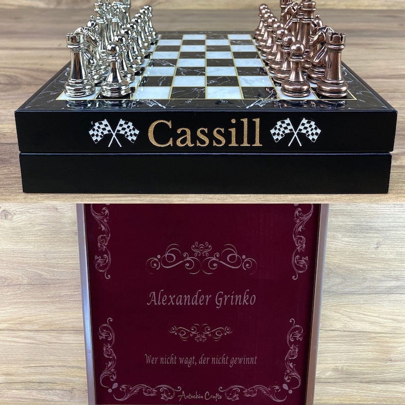 Custom Chess Board With Metal Pieces - Personalized Chess Set - Chess ...
