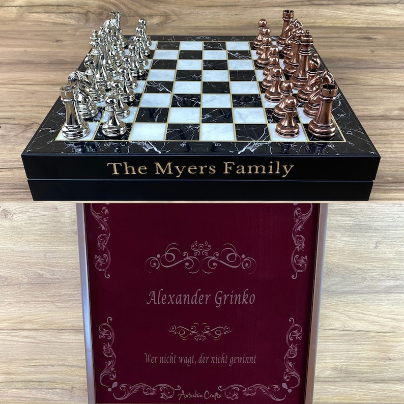 Custom Chess Board With Metal Pieces - Personalized Chess Set - Chess ...