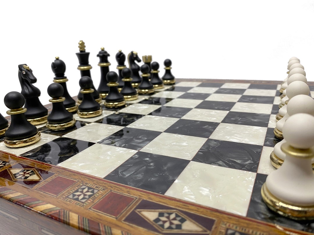 Large Custom Chess Set - Double Queen Chess Set - Large Mosaic Chess ...