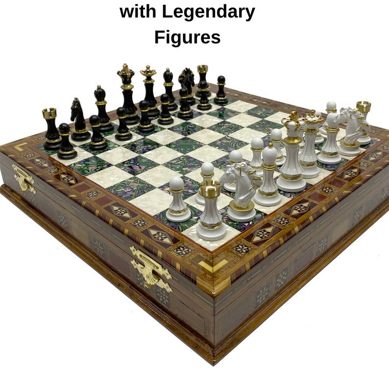 Large Chess Set With Black White Chess Pieces - Custom Wood Chess Set ...