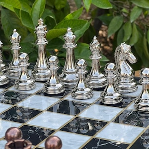 Wood Chess Board and Metal Chess Pieces - Custom Chess Set Anniversary ...