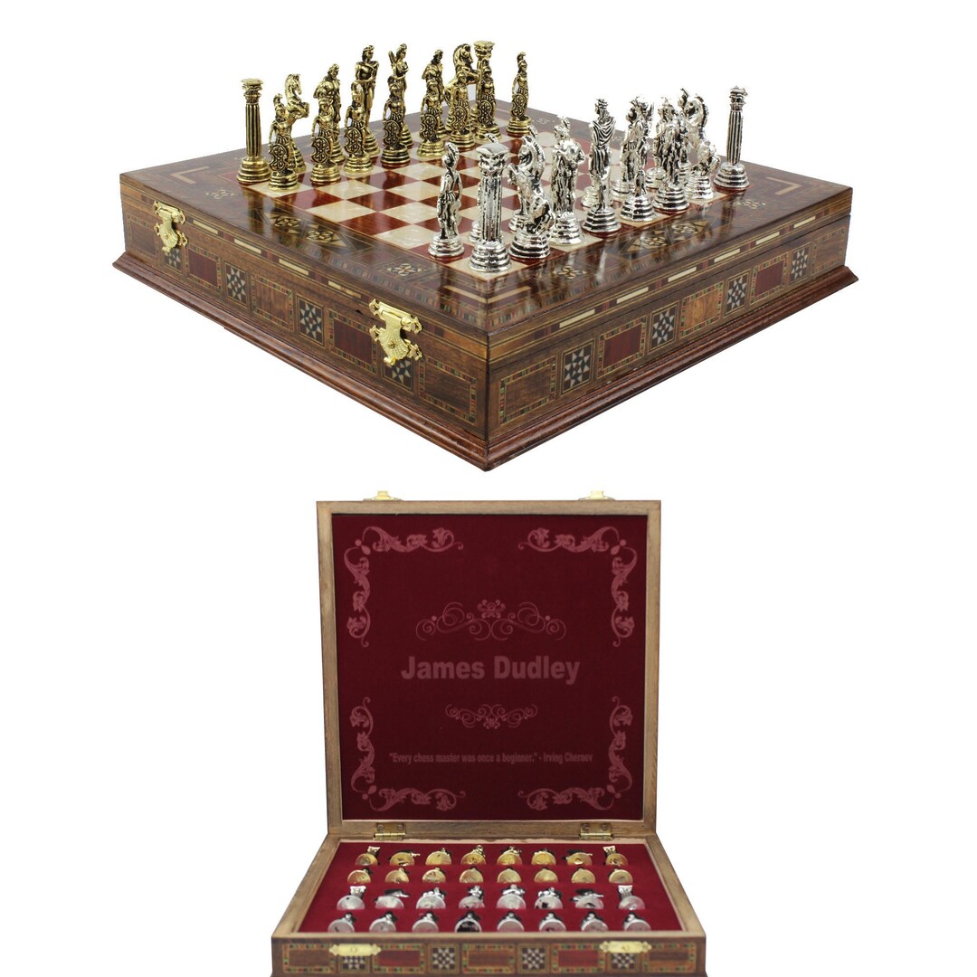 Handmade Personalized Chess Set Custom Chess Set for Birthday Gift Chess Set With Metal Chess ...