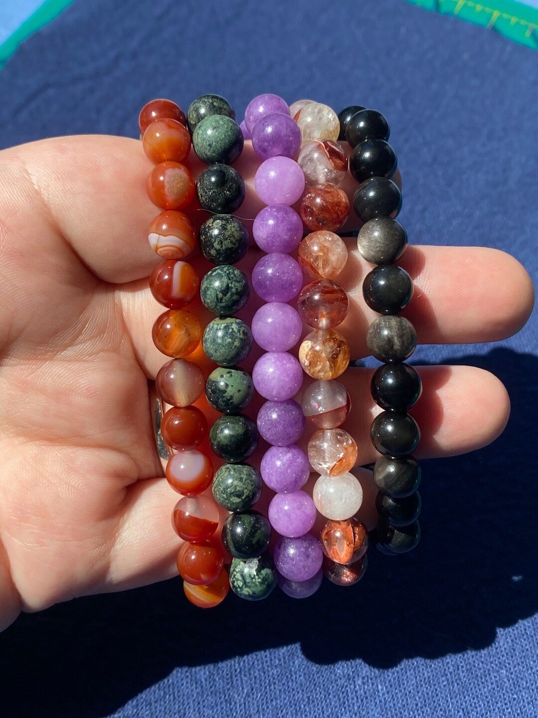8mm Crystal Beaded Bracelets (carnelian, Serpentine, Kunzite, Fire ...