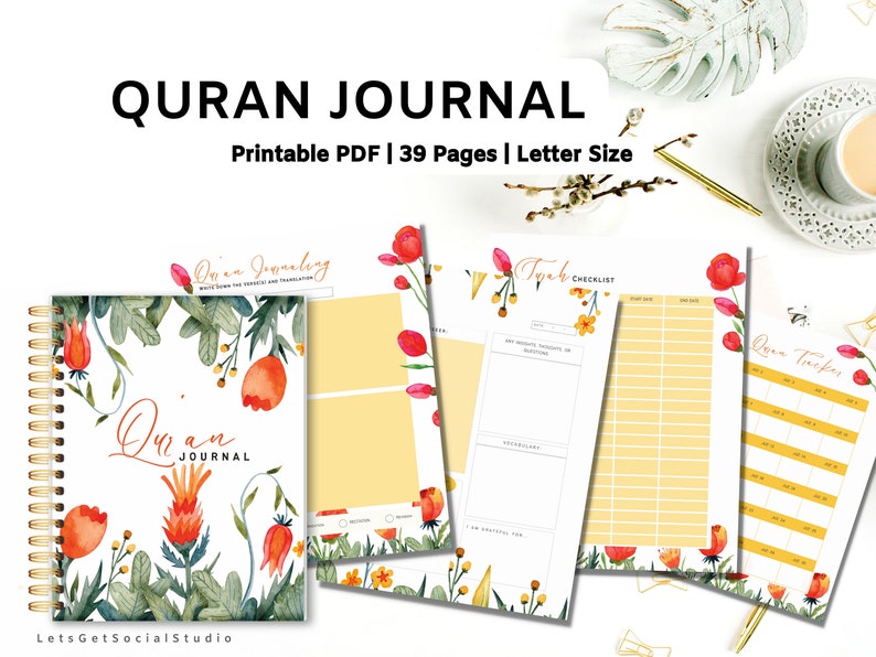 Quran Journal With Watercolor Flowers - Quran Study and Reflection ...