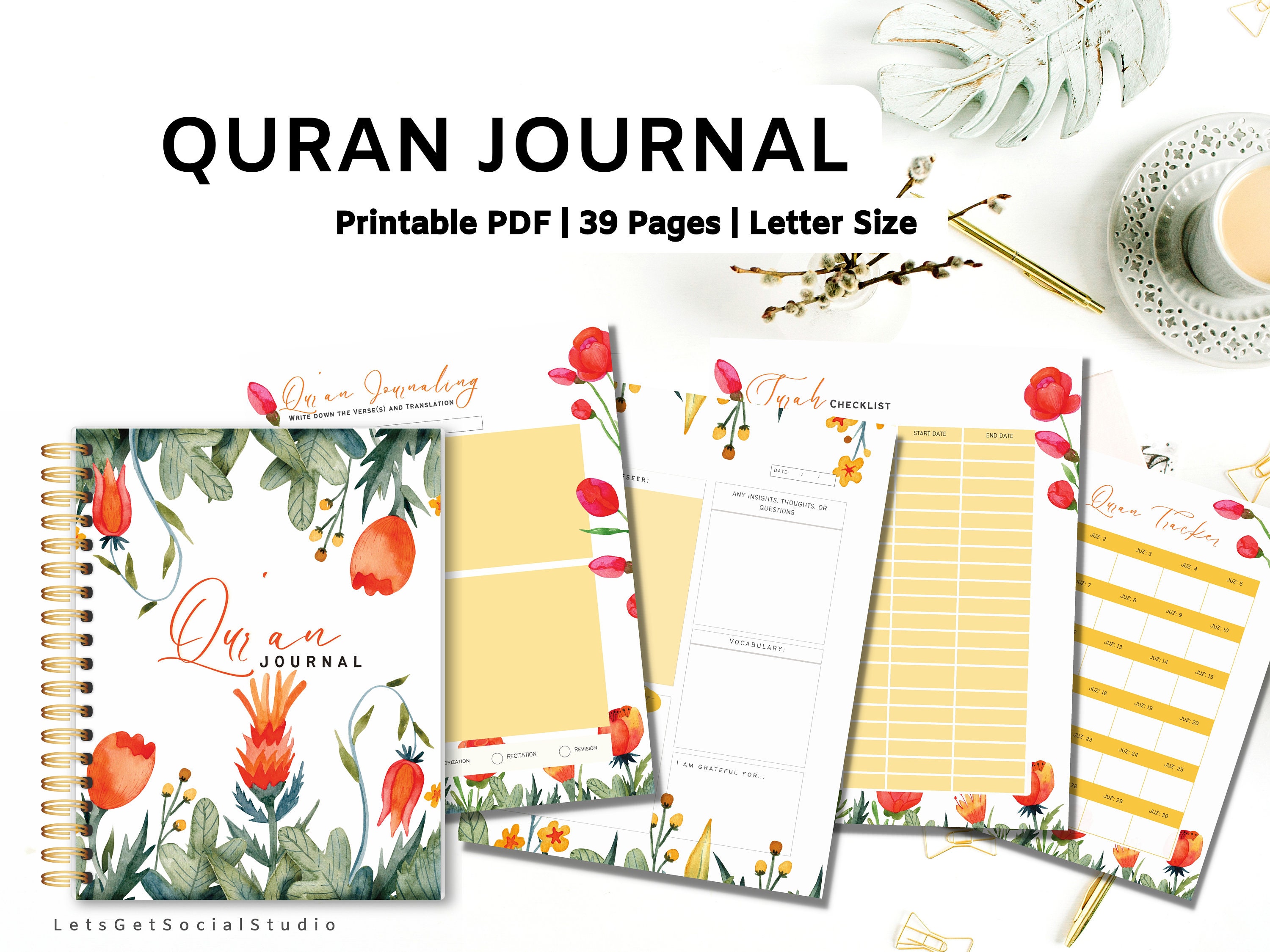 Quran Journal With Watercolor Flowers - Quran Study and Reflection ...