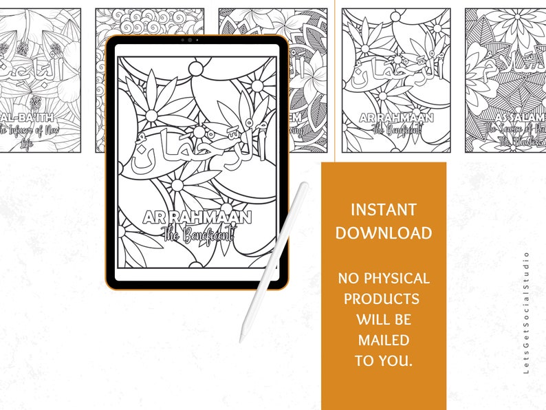 Islamic Coloring Pages - Al Asma Ul Husna 99 Names of Allah | Floral ...