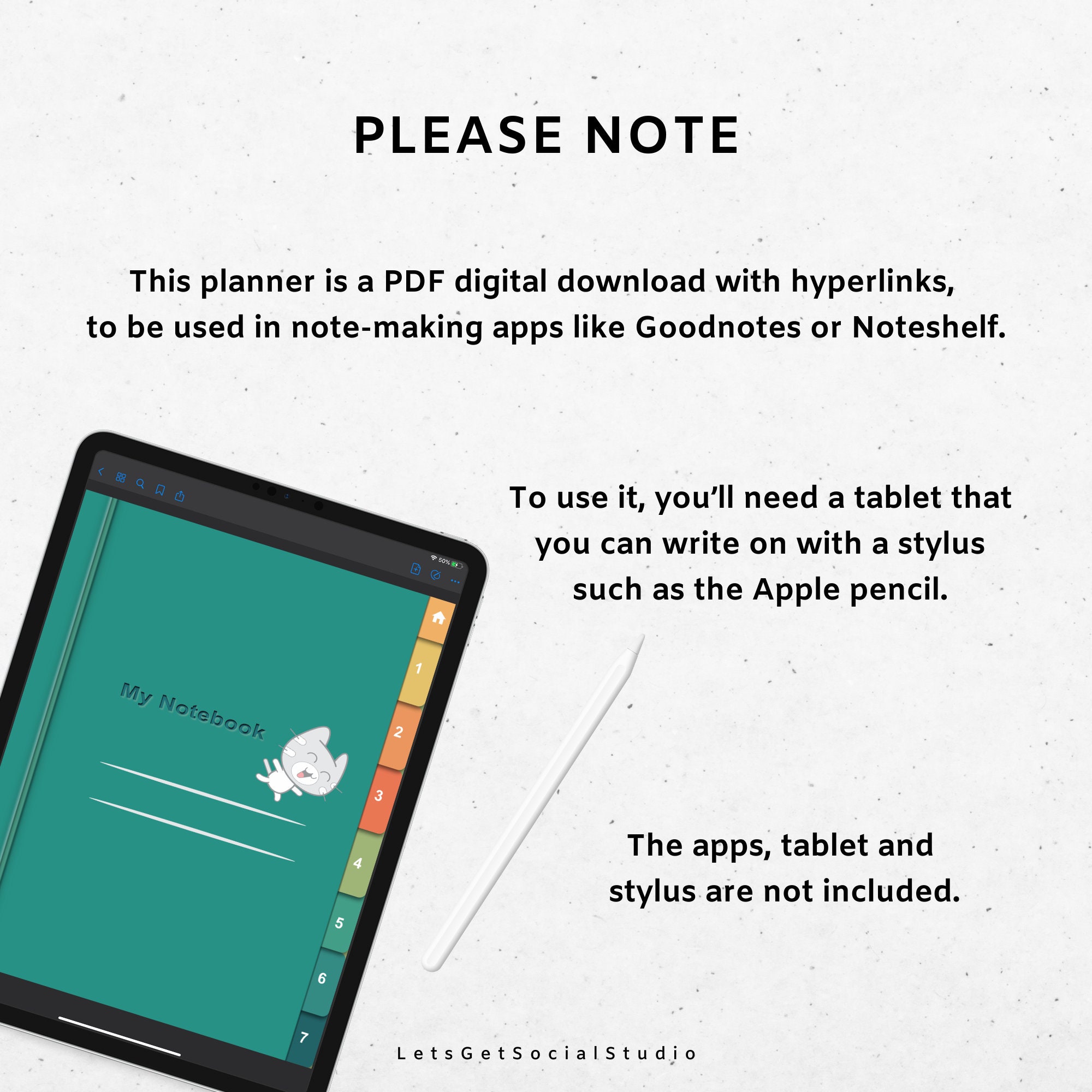 Cute Cat 7 Tab Digital Notebook Digital Cornell Notes - Etsy