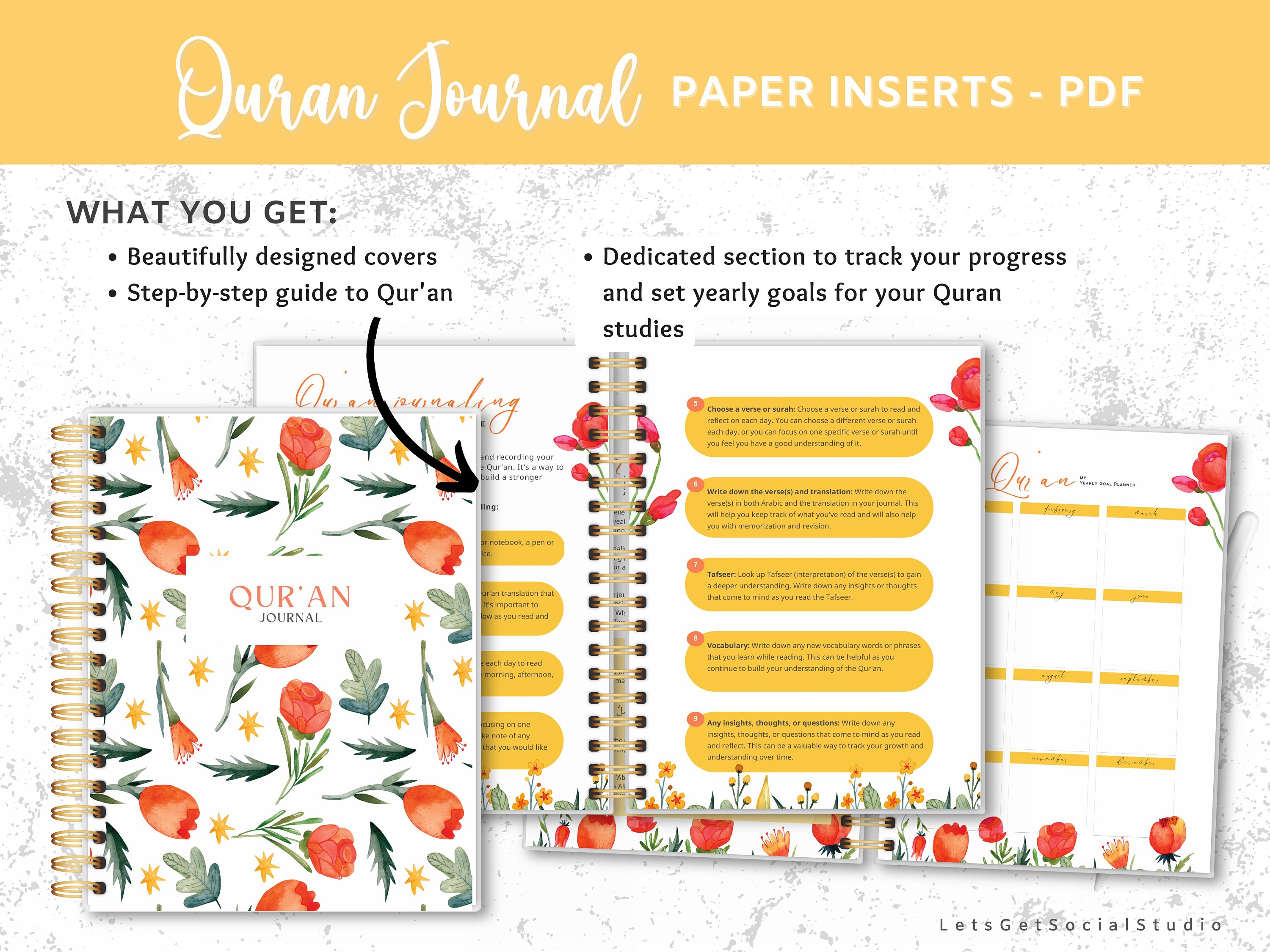 Quran Journal With Watercolor Flowers - Quran Study and Reflection ...