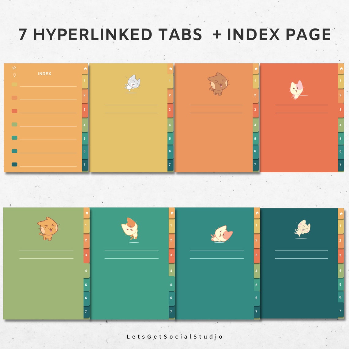 Cute Cat 7 Tab Digital Notebook Digital Cornell Notes - Etsy