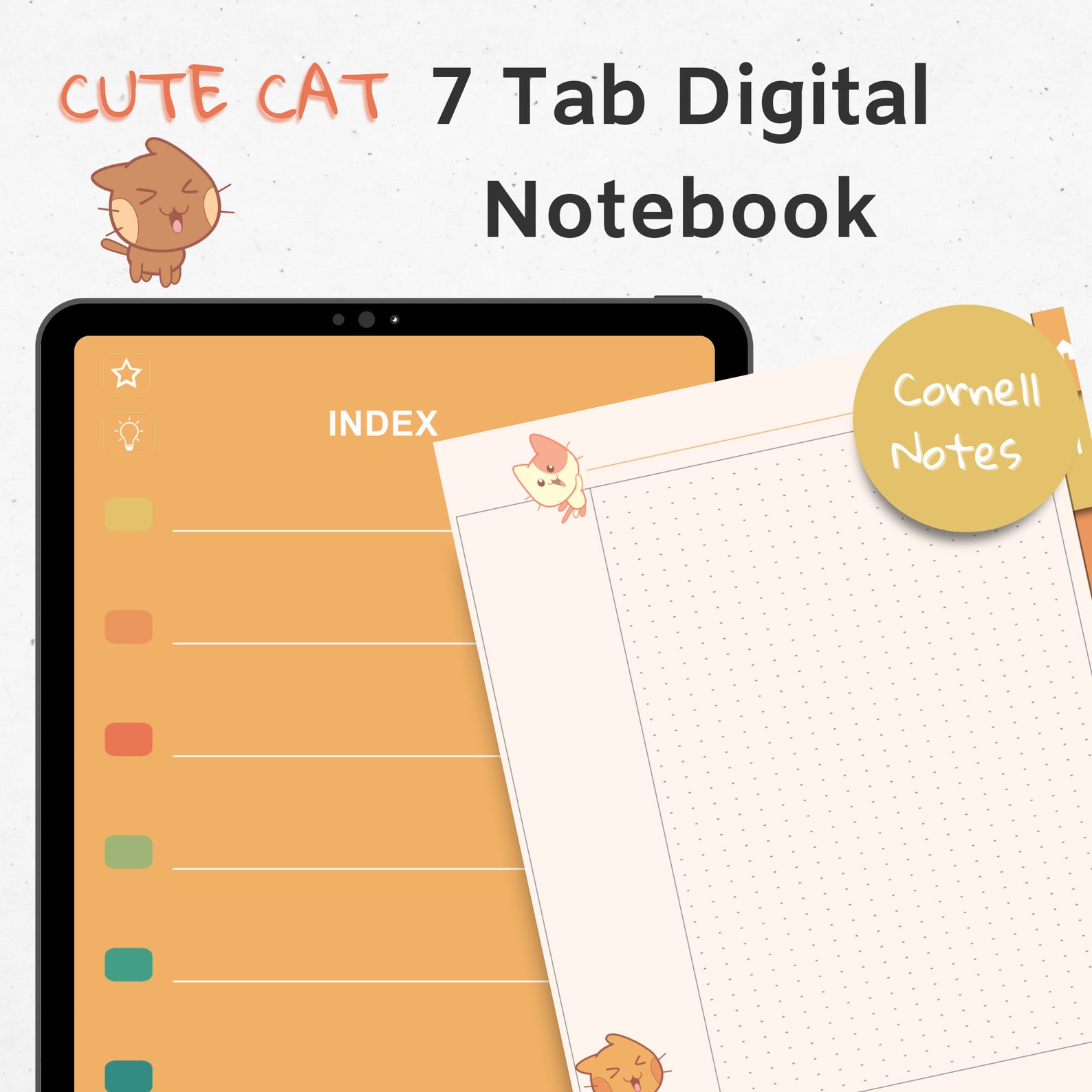 Cute Cat 7 Tab Digital Notebook Digital Cornell Notes - Etsy