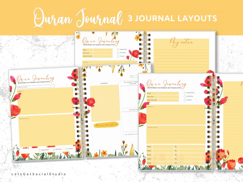 Quran Journal With Watercolor Flowers - Quran Study and Reflection ...