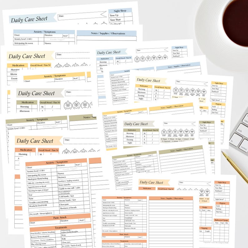 PTSD Printable Daily Care Sheet, Anxiety Tracker, Veteran Care, Elderly ...