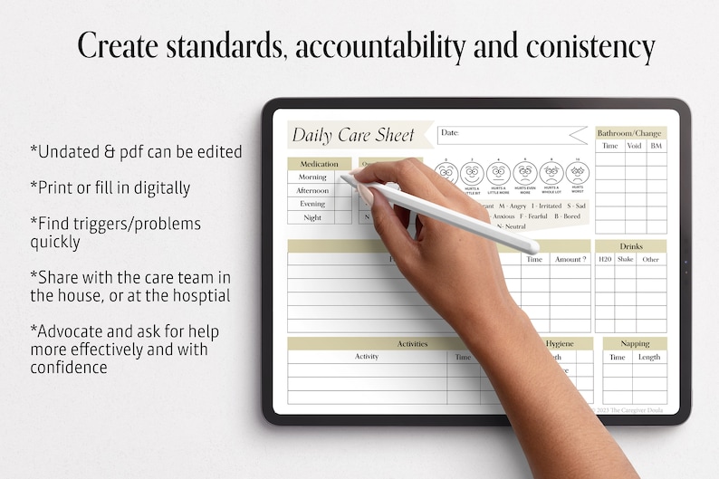 Detailed Daily Printable Care Sheet, Caregiver Sheets, Caregiver Binder ...