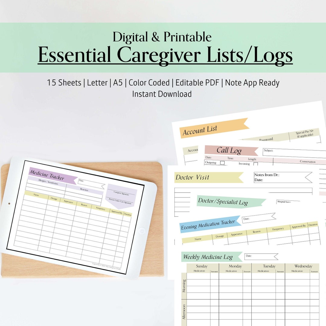 Essential Care Sheets, Medical Tracking, Organized Caregiving, Care ...