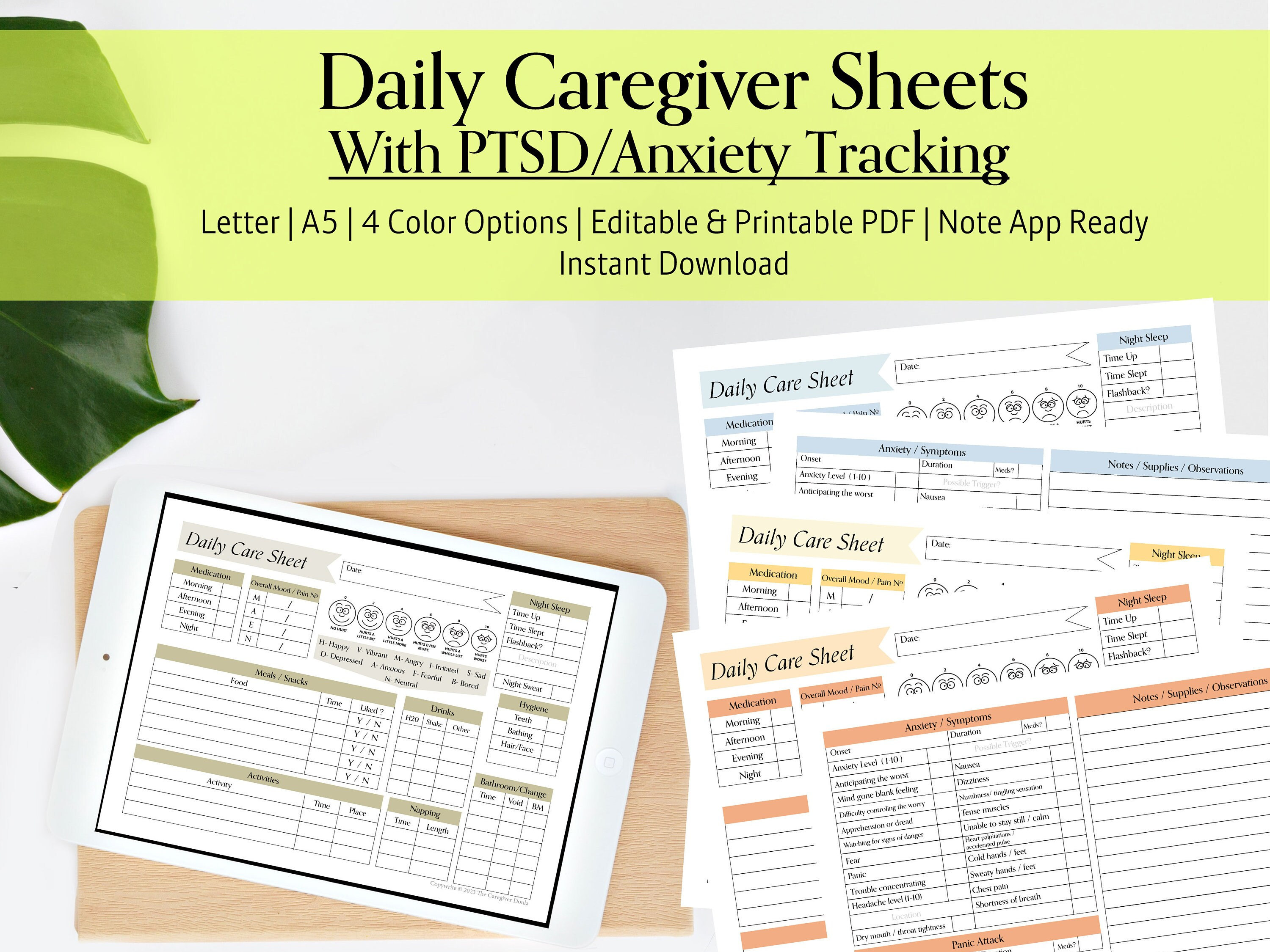 PTSD Printable Daily Care Sheet, Anxiety Tracker, Veteran Care, Elderly ...