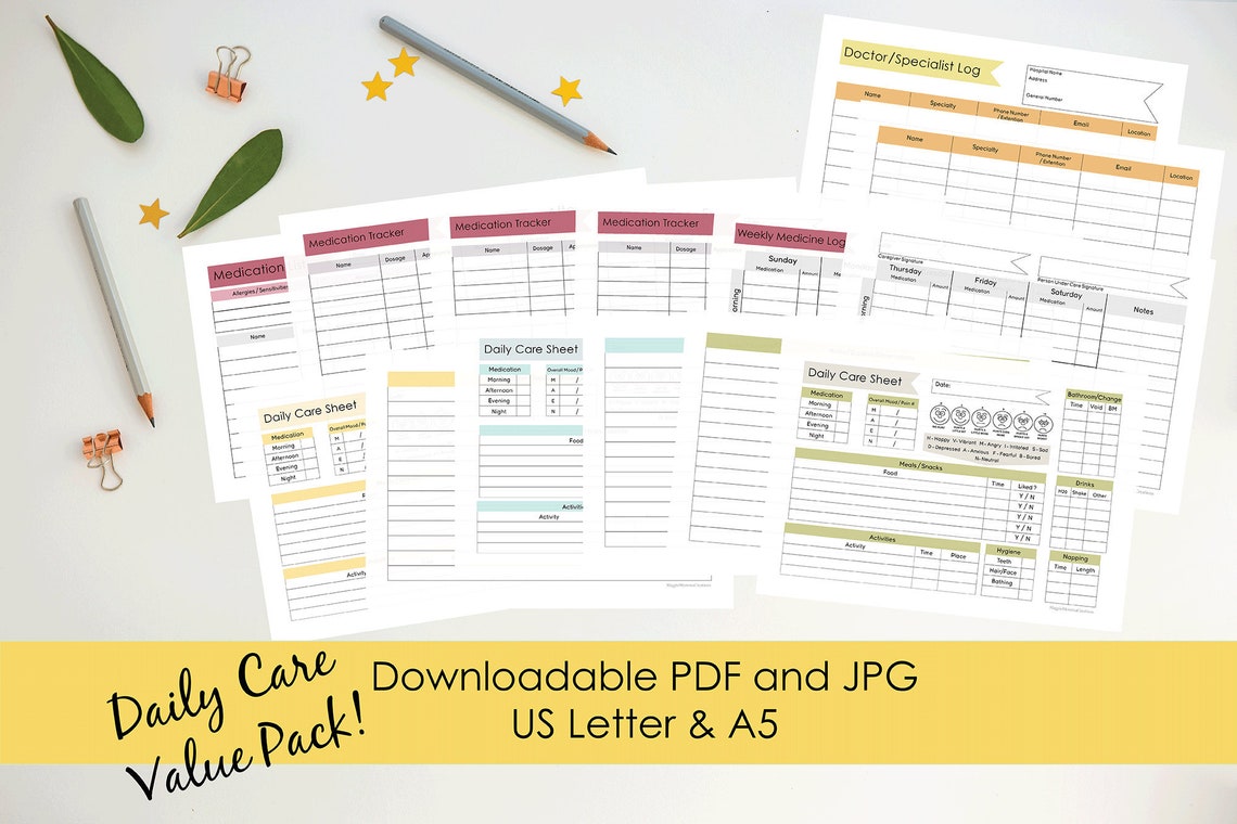 Printable Caregiver Binder, Elderly Care Package, Wellness Logs ...