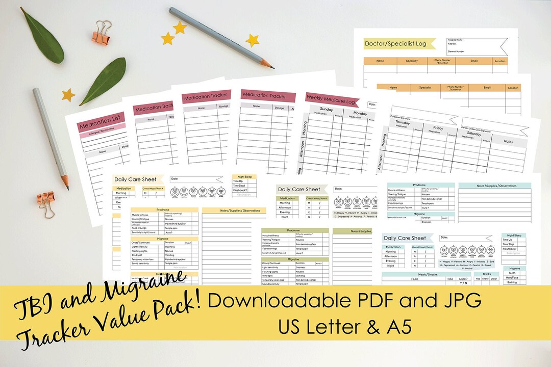 TBI Care Printable Binder, Migraine Checklist, Veteran Care, Caregiver ...