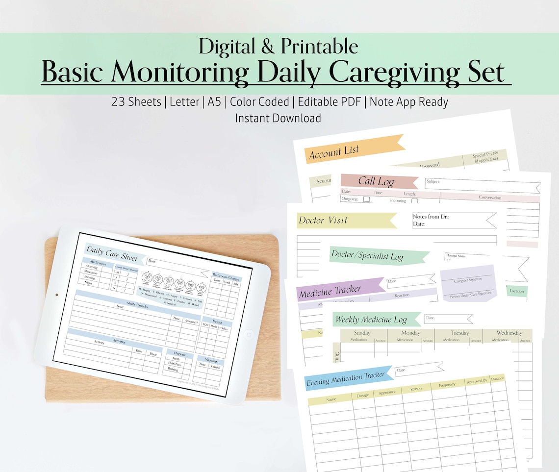 Printable Caregiver Binder, Elderly Care Package, Wellness Logs ...