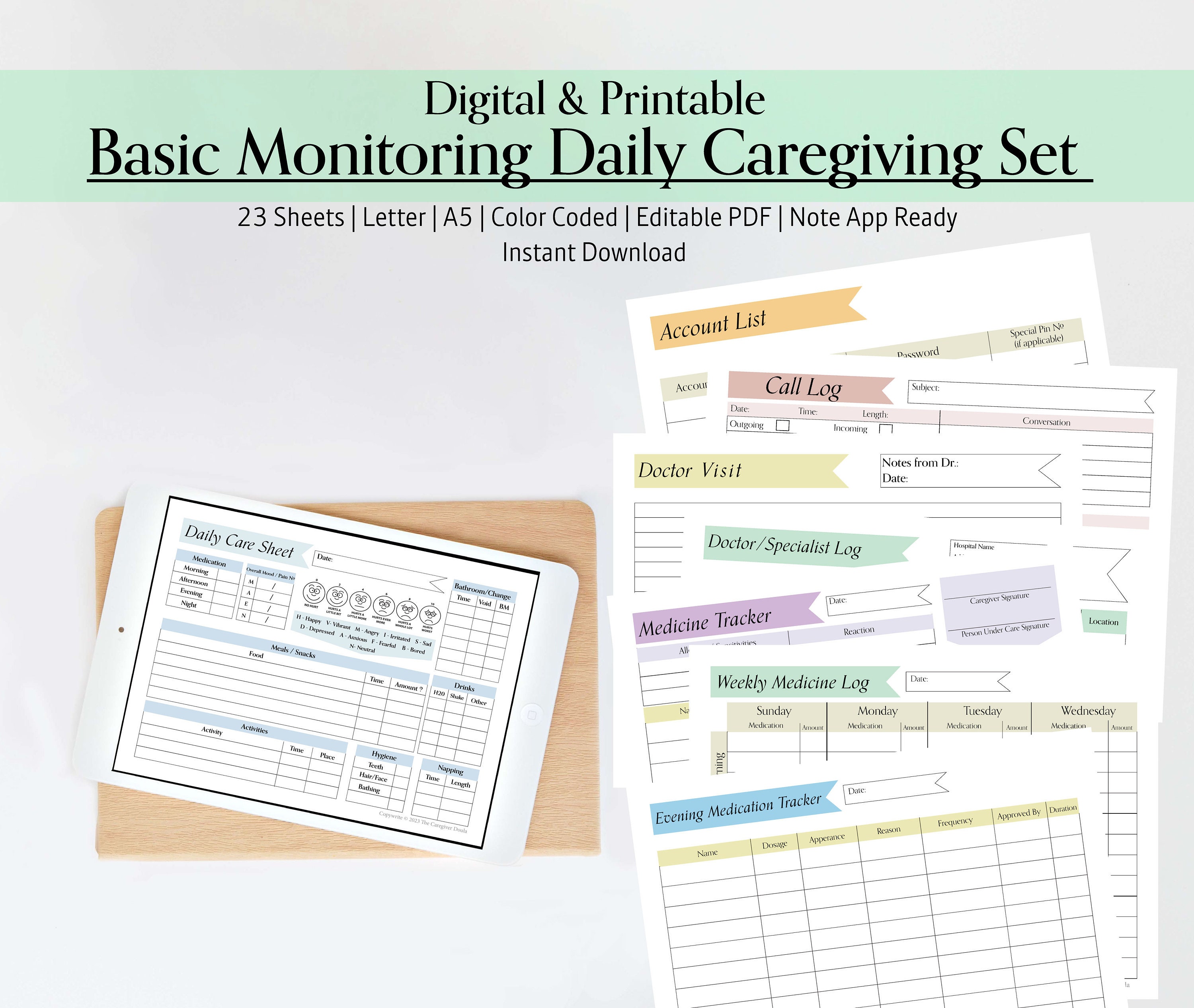 Printable Caregiver Binder, Elderly Care Package, Wellness Logs ...