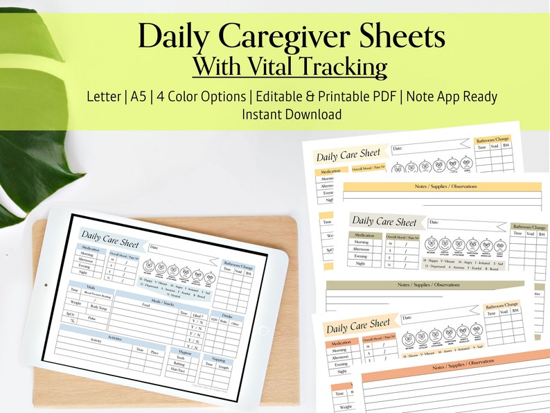 Detailed Care Sheet Vital Tracking Health Care Etsy