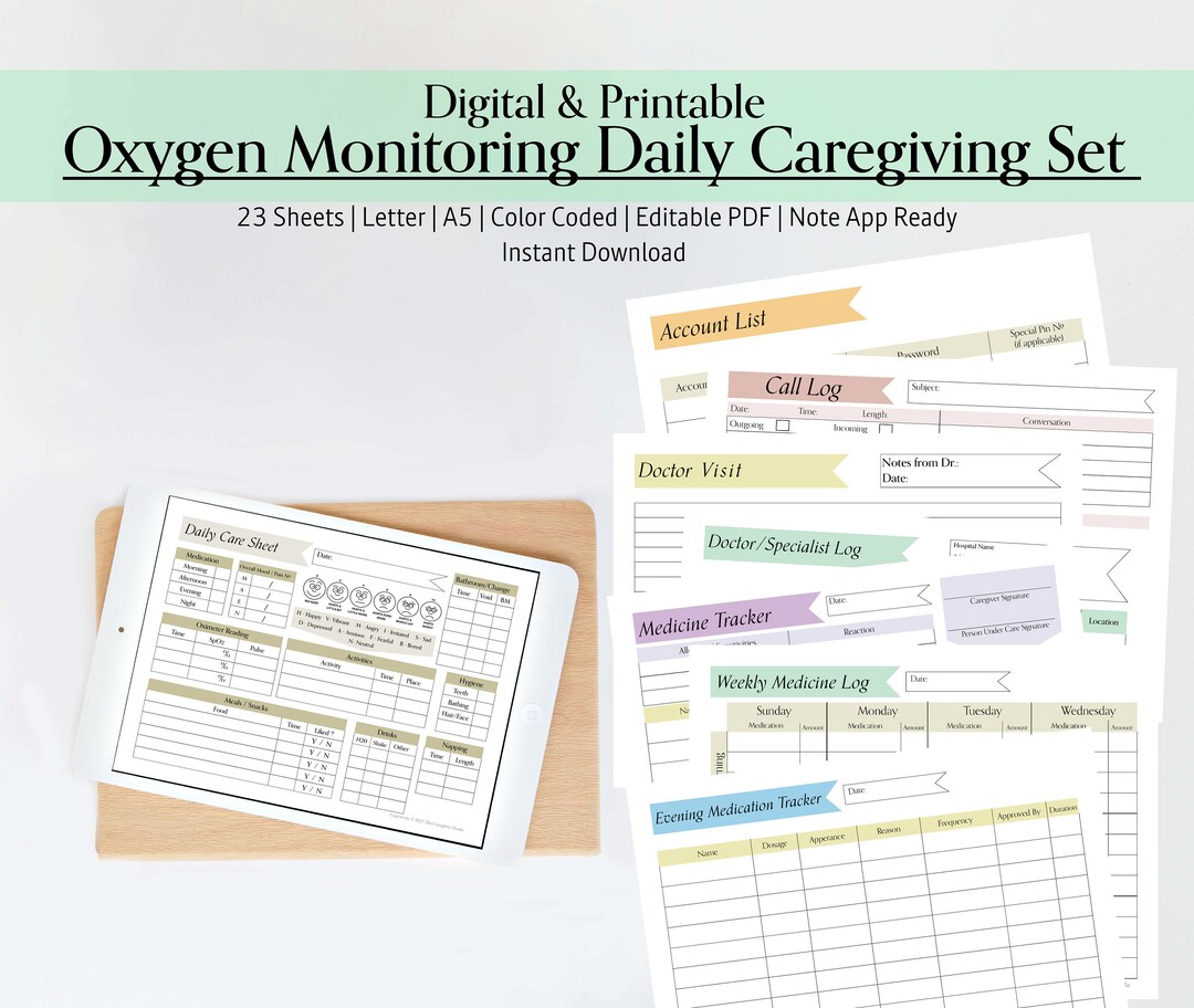 Blood Oxygen Level Printable Binder, Daily Care Sheets, Medicine ...