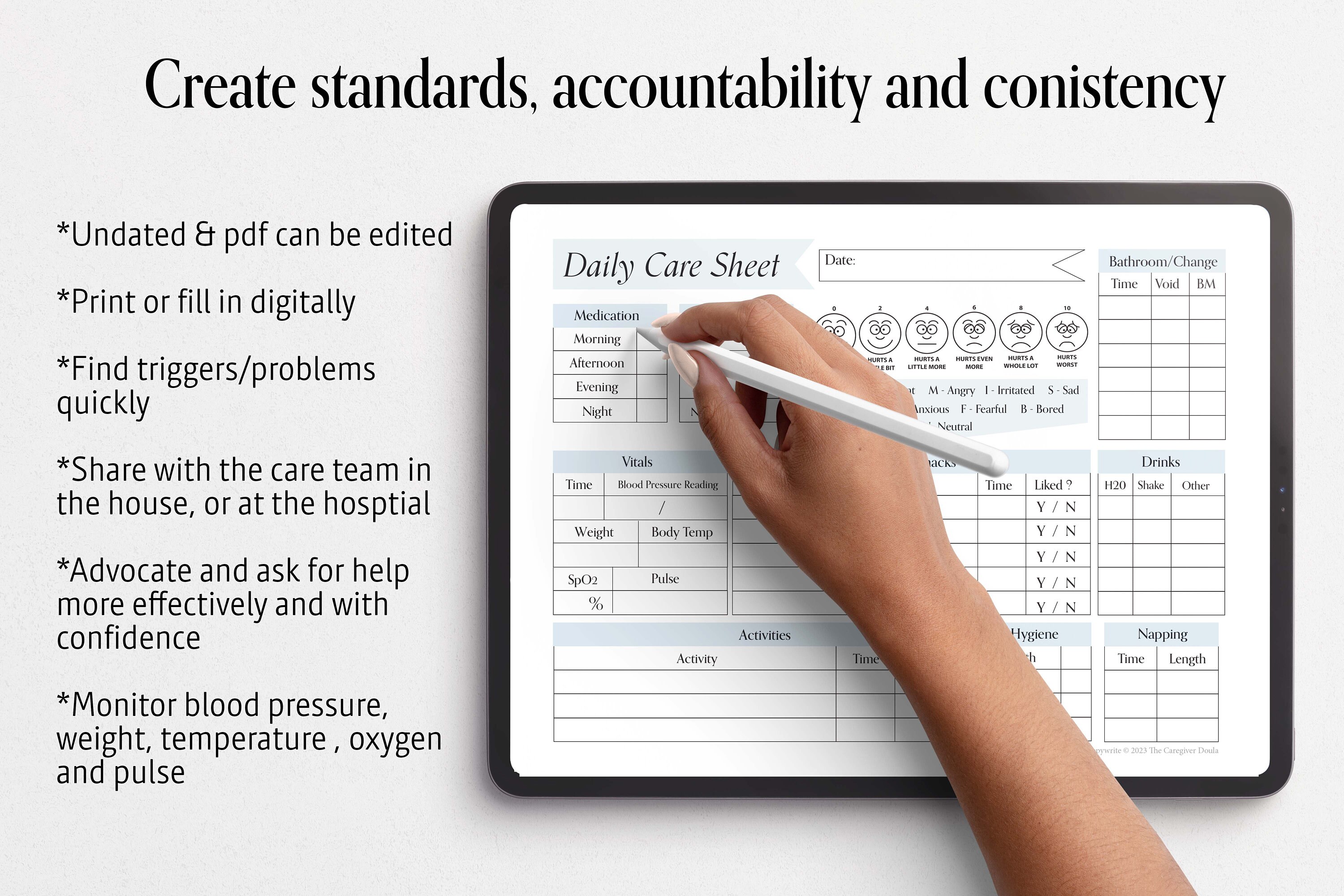 Detailed Care Sheet, Vital Tracking, Health Care - Etsy