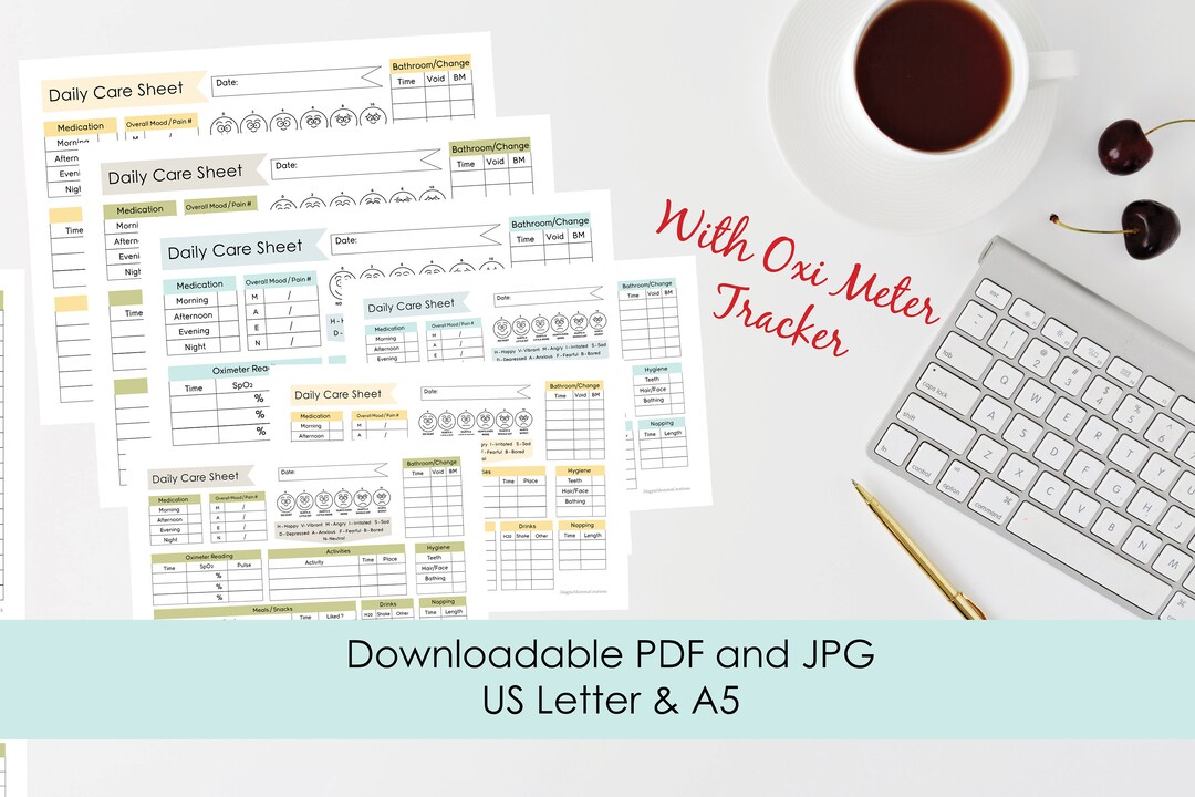 Detailed Printable Blood Oxygen Tracker, Oxi Meter Care Tracker ...