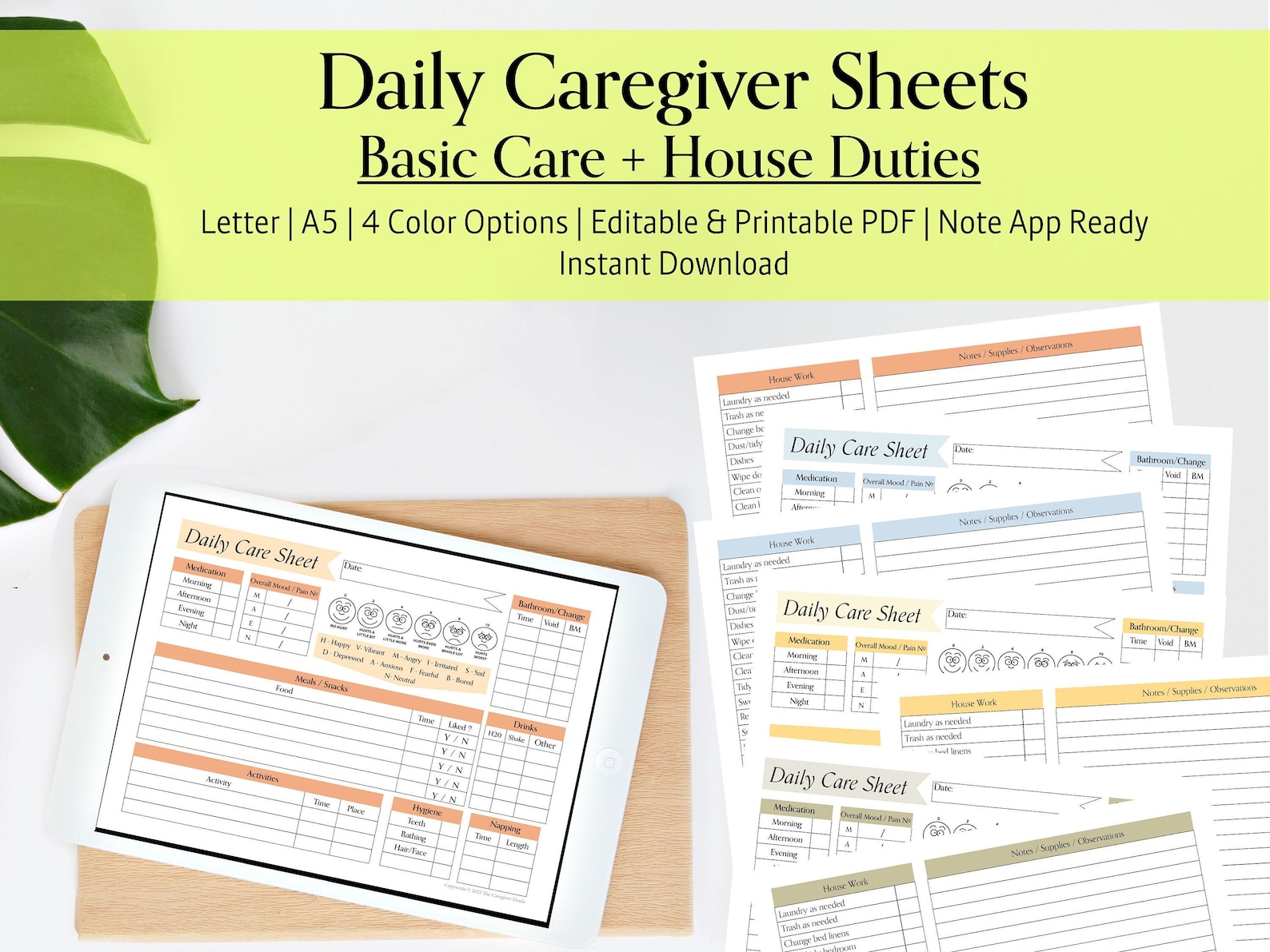Detailed Printable Care Sheet, House Work Tracker, Caregiver Notes ...