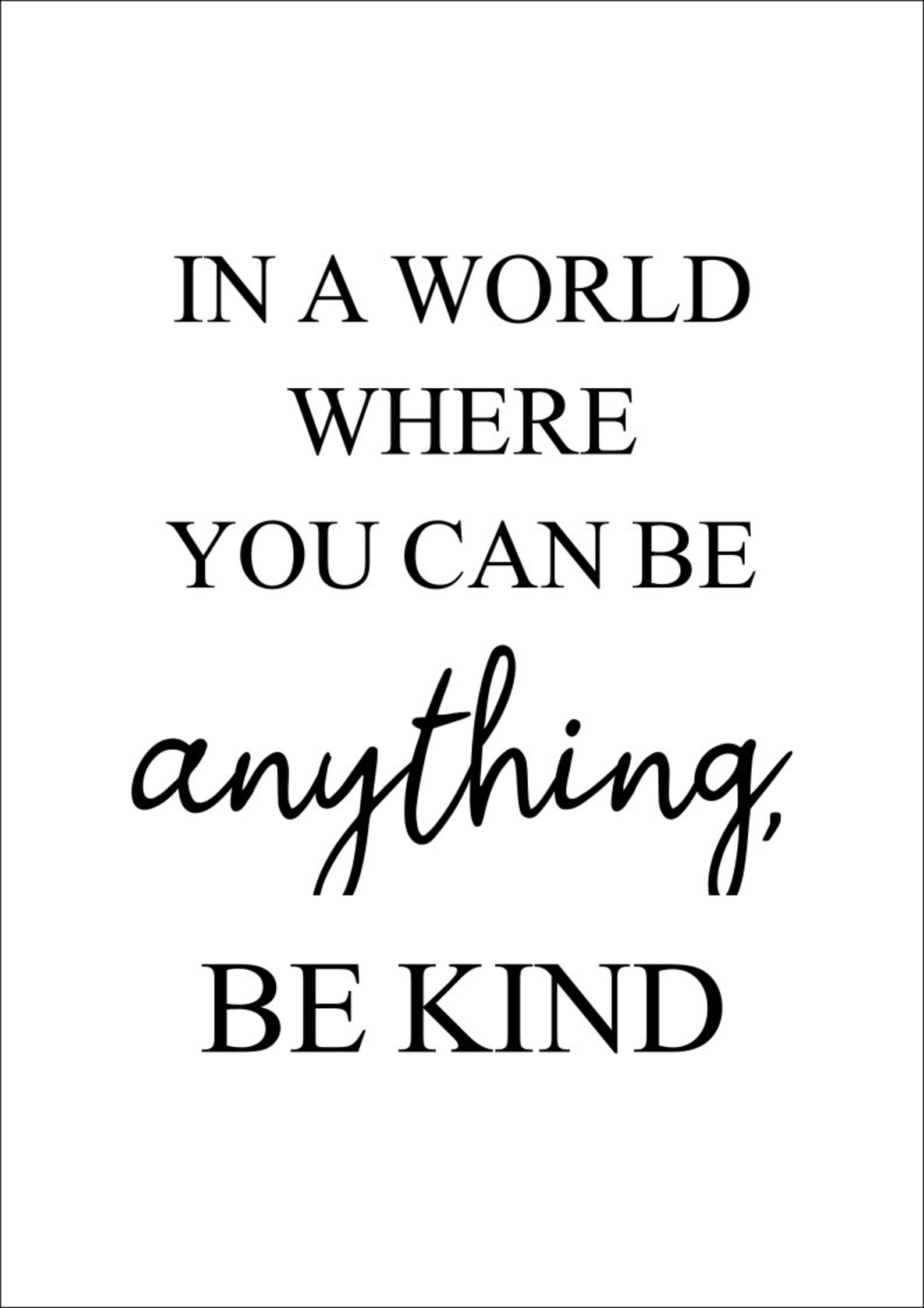 Be Kind Black and White Typography Poster Print Picture A4 - Etsy