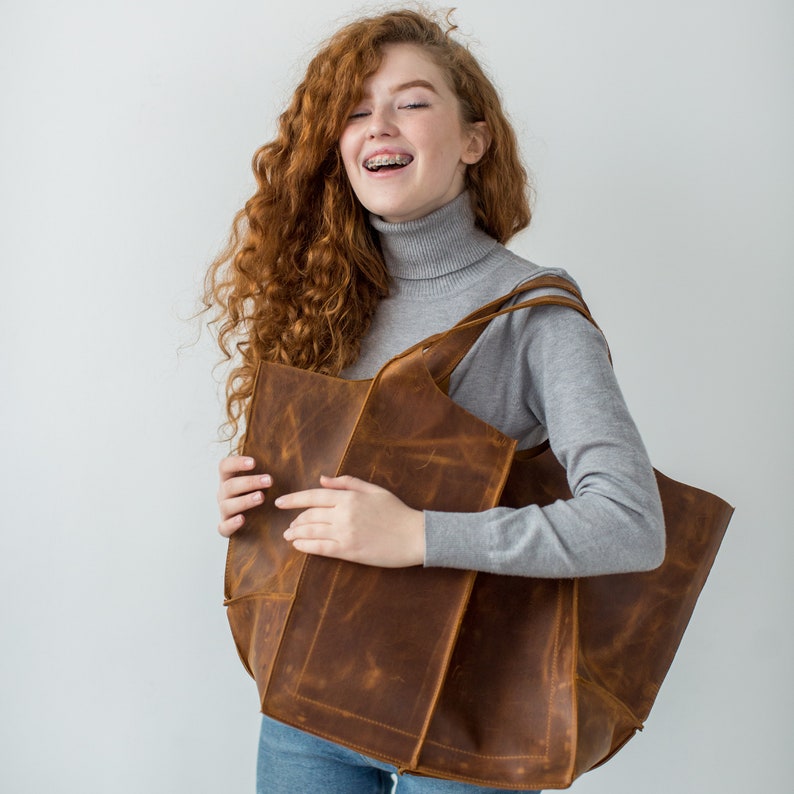 Extra Large Leather Tote Bag Oversized Bag Leather Tote Bag - Etsy