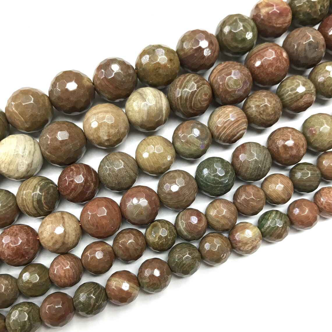 Natural Brown Tree Agate Faceted Round Beads Energy Gemstone Loose ...