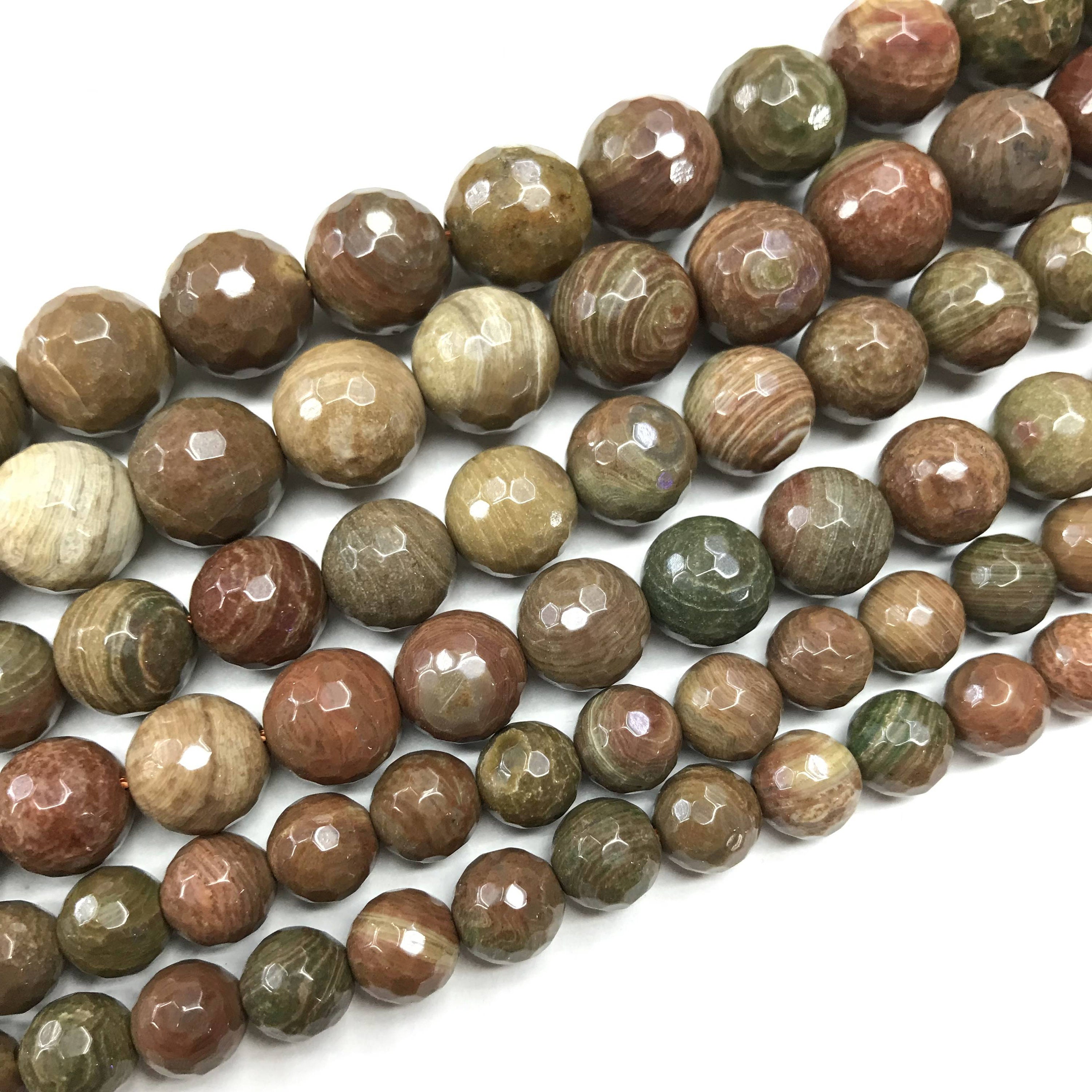 Natural Brown Tree Agate Faceted Round beads Energy Gemstone | Etsy