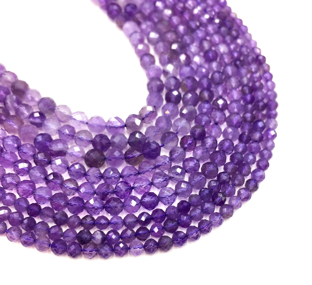 Natural Amethyst Small Size Faceted Round Beads Energy Gemstone Loose ...