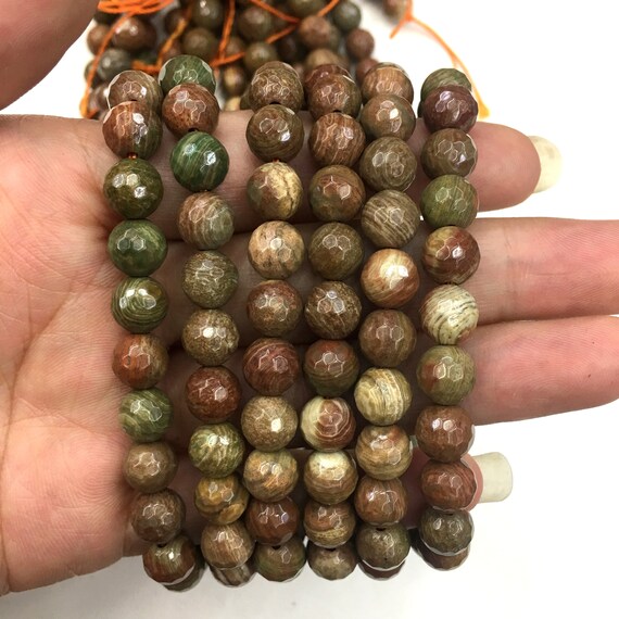 Natural Brown Tree Agate Faceted Round Beads Energy Gemstone - Etsy