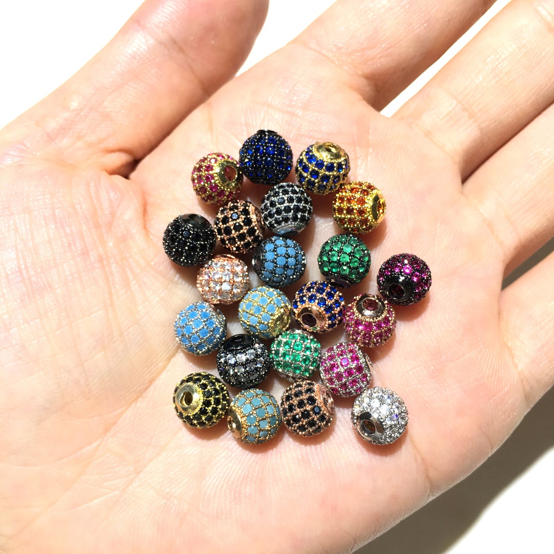 CZ Micro Pave Round Ball Bead, Cubic Zirconia Pave Beads, Rhodium ...