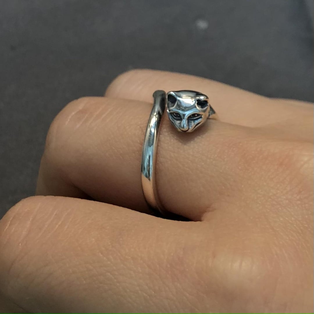 Adjustable Retro 925 Sterling Silver Ring Cat Ring Animal Man Ring Boy ...
