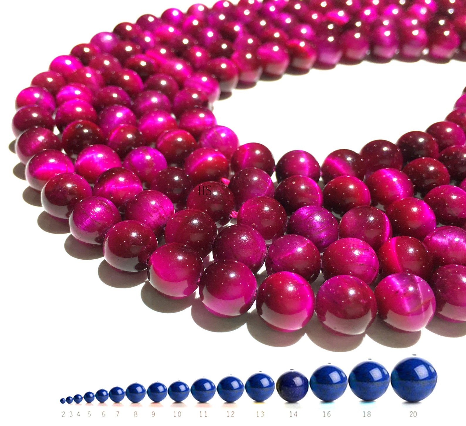 Natural Hot Pink Tiger Eye Round Beads Healing Gemstone Loose Bead DIY ...
