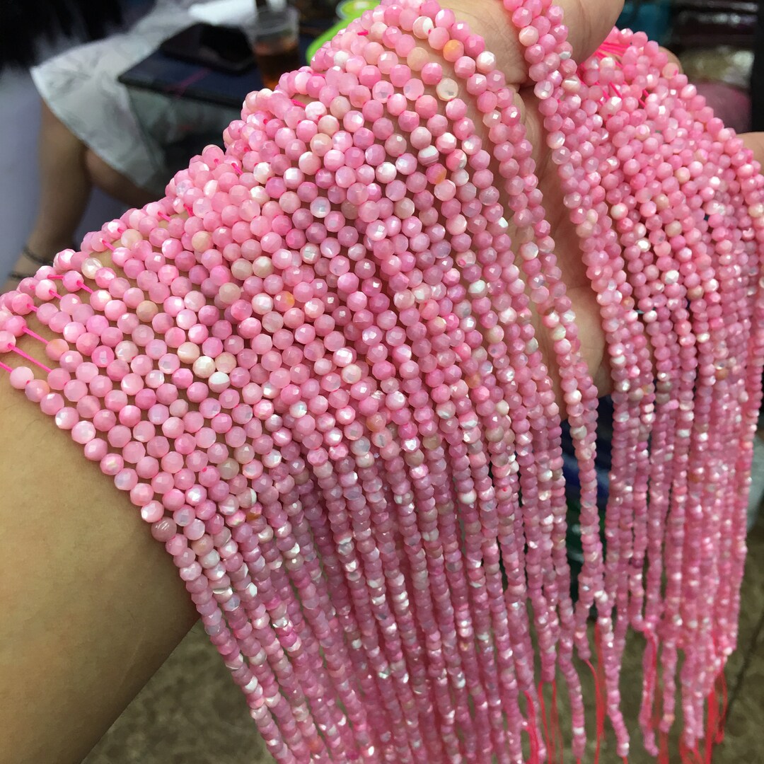 Natural Pink Mother of Pearl Shell Faceted Round Beads Healing Energy ...
