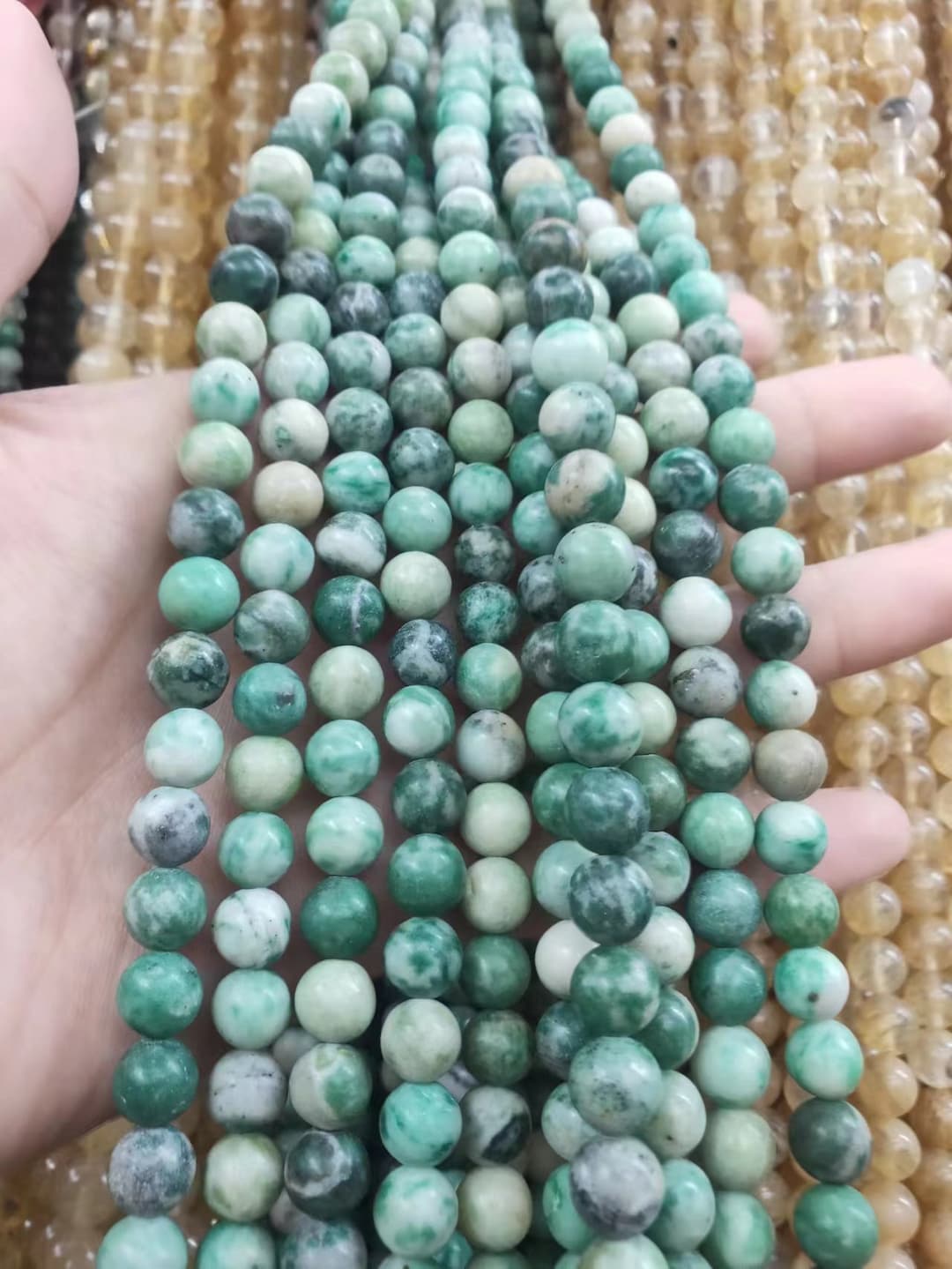 Natural Qinghai Jade Gemstone Round Smooth Loose Beads DIY Jewelry ...