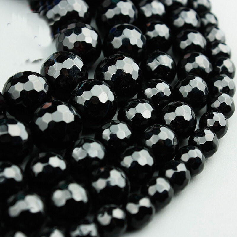 Natural Black Color Agate Onyx Highly Polished Faceted Round Gemstone ...