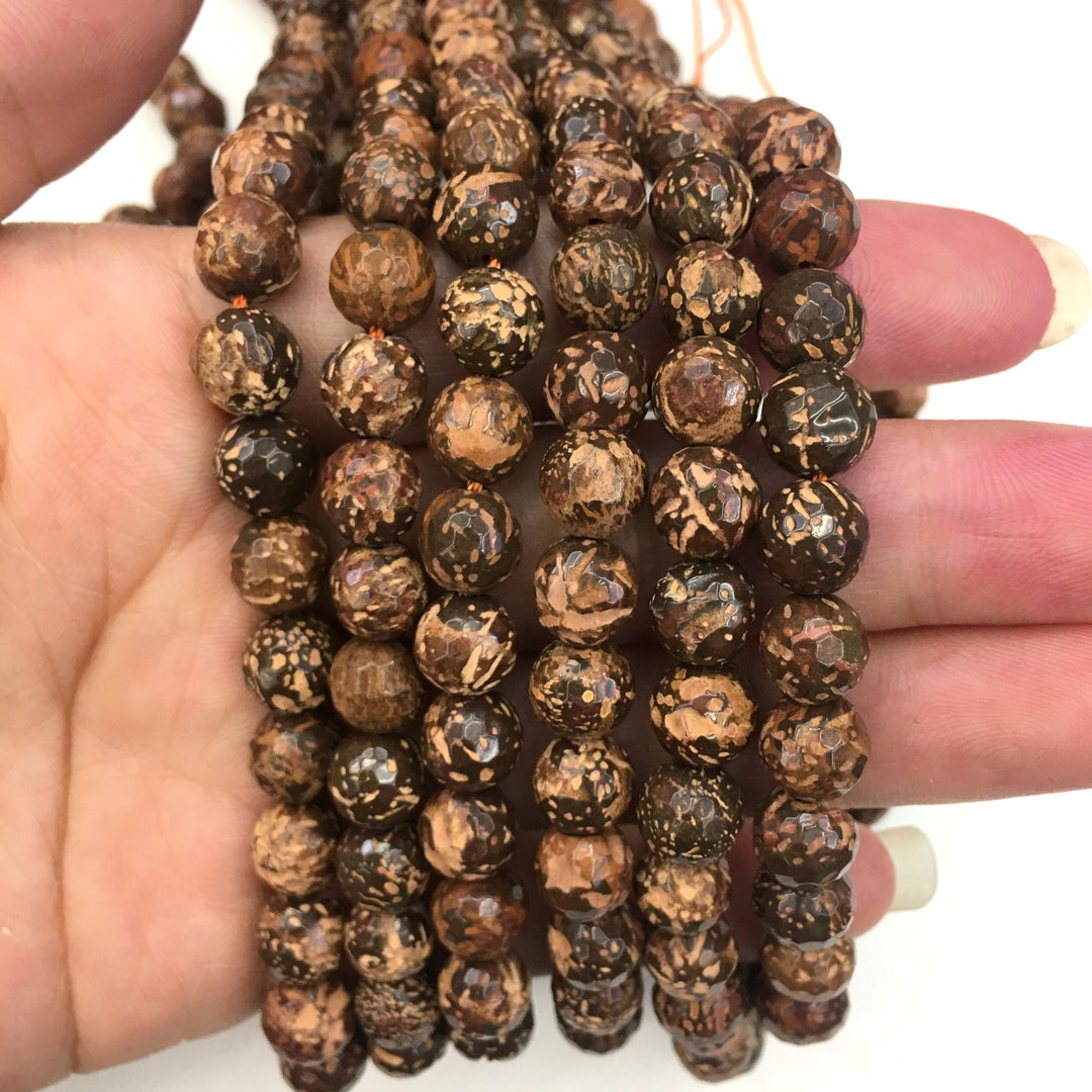Natural Elephant Skin Jasper Round Faceted Beads Healing Energy ...