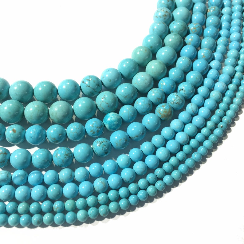 Natural Blue Pattern Turquoise Round Gemstone Loose Bead Necklace for ...