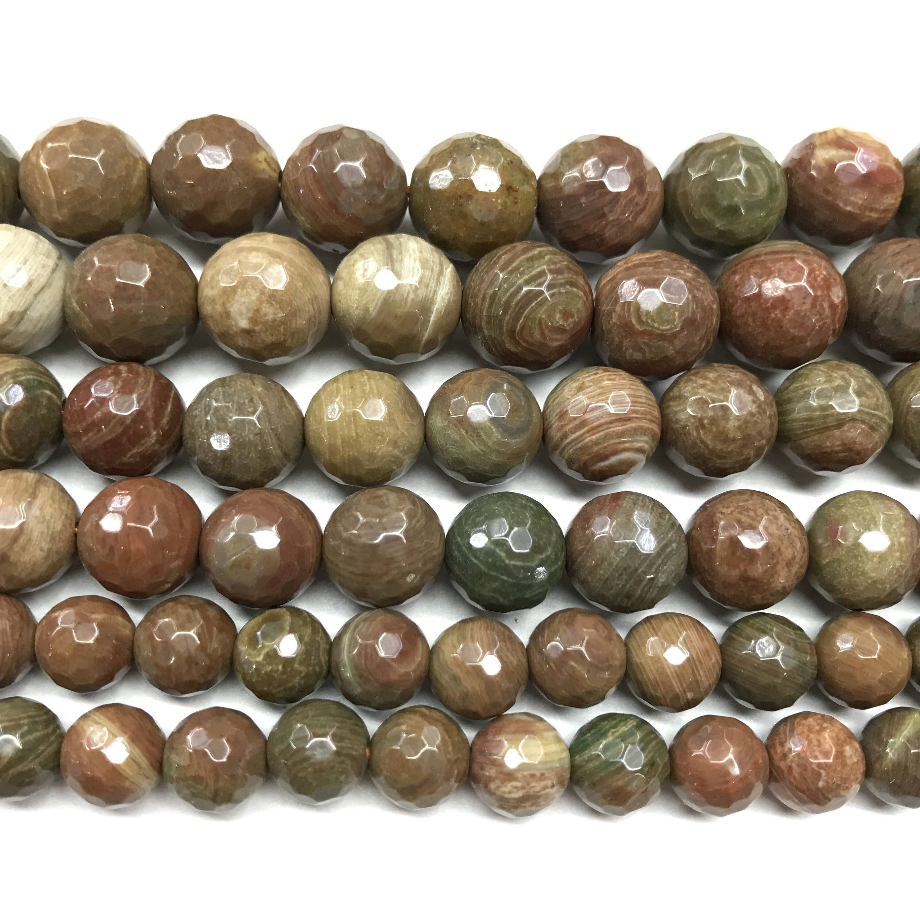 Natural Brown Tree Agate Faceted Round Beads Energy Gemstone Loose ...