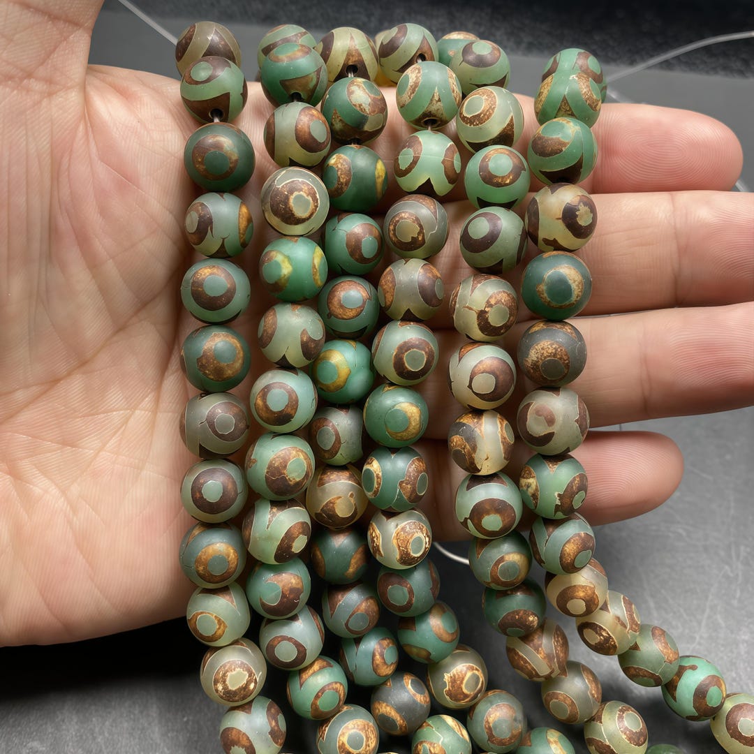 Natural Green Evil Eyes Dzi Agate Round Beads Healing Gemstone Loose ...